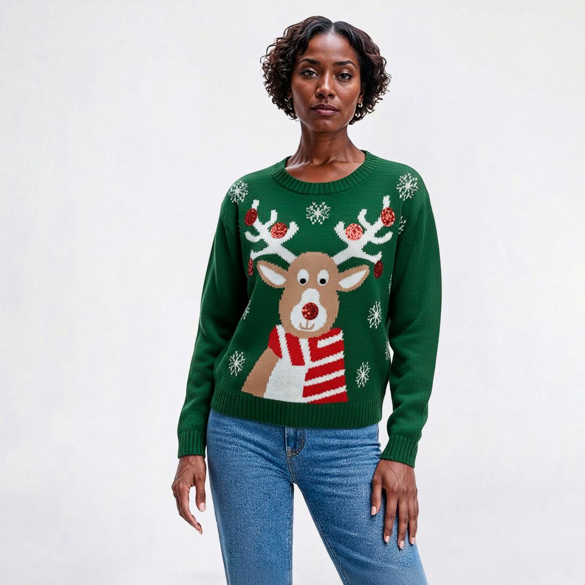 Click here for Womens Tint & Shadow Crew Neck Reindeer w/Sequin B... prices